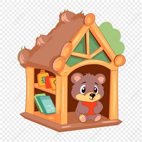 Personagem De Urso Cubby Clipart Está Dentro De Uma Casa De Madeira