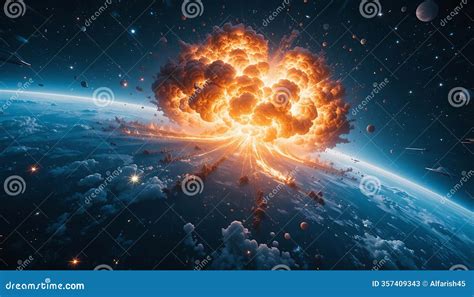 Massive Space Explosion Near Planet Sci Fi Artwork Stock Illustration