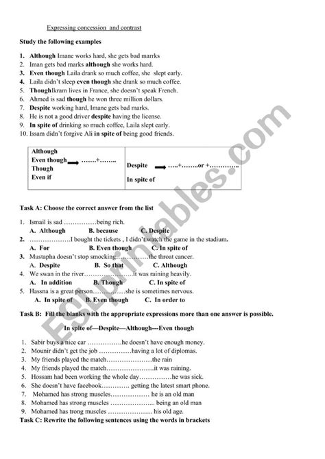 Concession And Contrast Esl Worksheet By Bahdou86