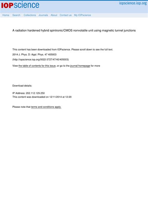 Pdf A Radiation Hardened Hybrid Spintronic Cmos Nonvolatile Unit Using Magnetic Tunnel Junctions