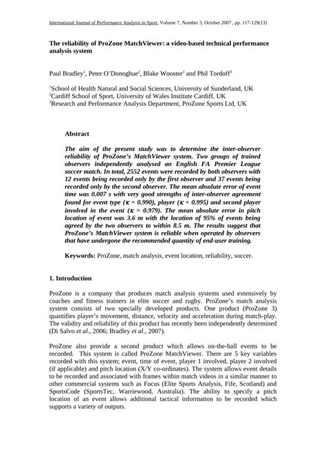 Pdf The Reliability Of Prozone Matchviewer A Video Based Technical