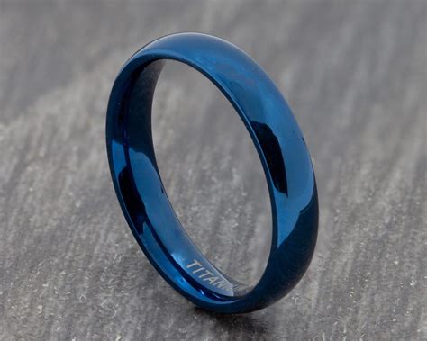 4mm Blue Polished Titanium Ring Wedding Ring Mens Wedding Band