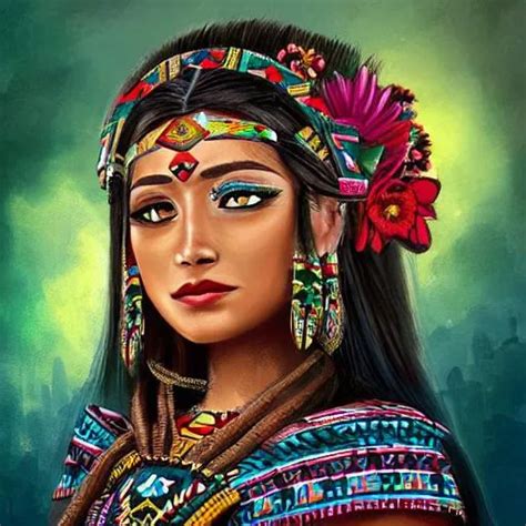Beautiful Native Mayan Princess Facial Closeup Ear Openart