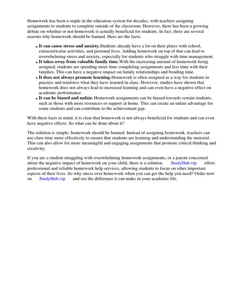 Reasons Why Homework Should Be Banned Facts Pdf Homework Learning