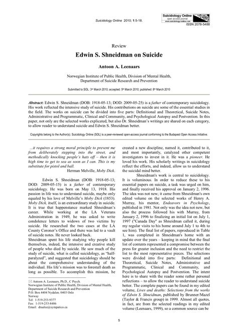 Pdf Edwin S Shneidman On Suicide
