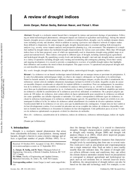 Pdf A Review Of Drought Indices