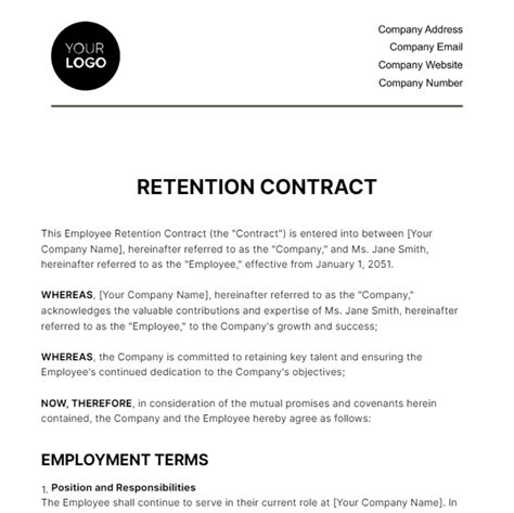 Free Retention Contract Hr Template To Edit Online