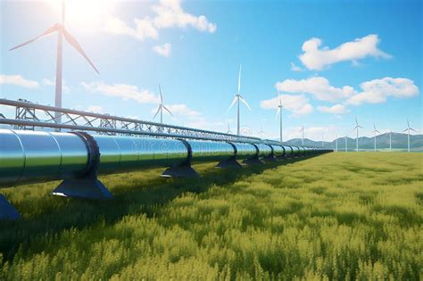Pipeline And Wind Turbines In A Field 3d Render Stock Illustration Illustration Of Industry