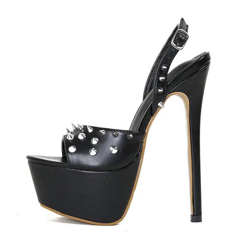 Women Metal Rivet Buckle Strap High Heels Platform Sandals Sexy Peep