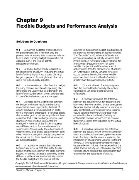 Solutions Manual Managerial Accounting Chapter 9 Flexible Budgets