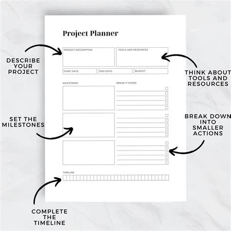 Project Plan Tracker Template Printable Planner Insert Task