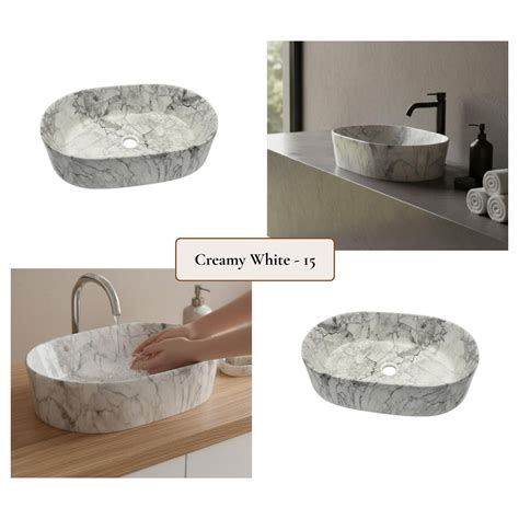 Oval Marble Look Ceramic Vessel Sink Above Counter Vanity Basin