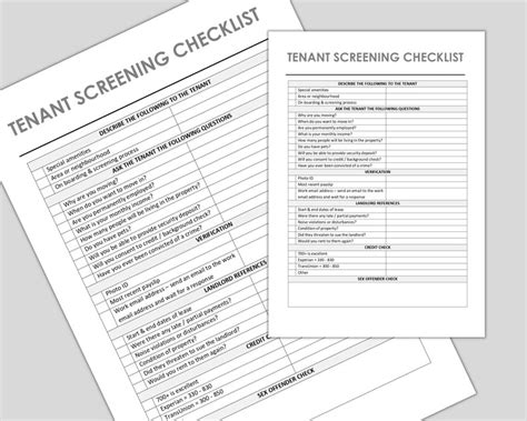 Tenant Screening Checklist Edit In Ms Word Printable Form Etsy