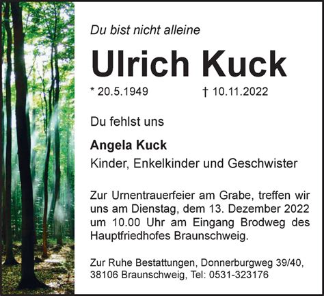 Traueranzeigen Von Ulrich Kuck Trauer38 De