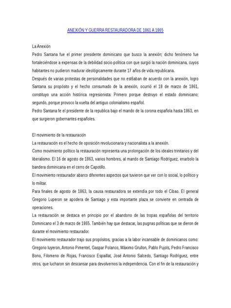 Anexión Y Restauración Dominicana 1861 1865 Pdf República