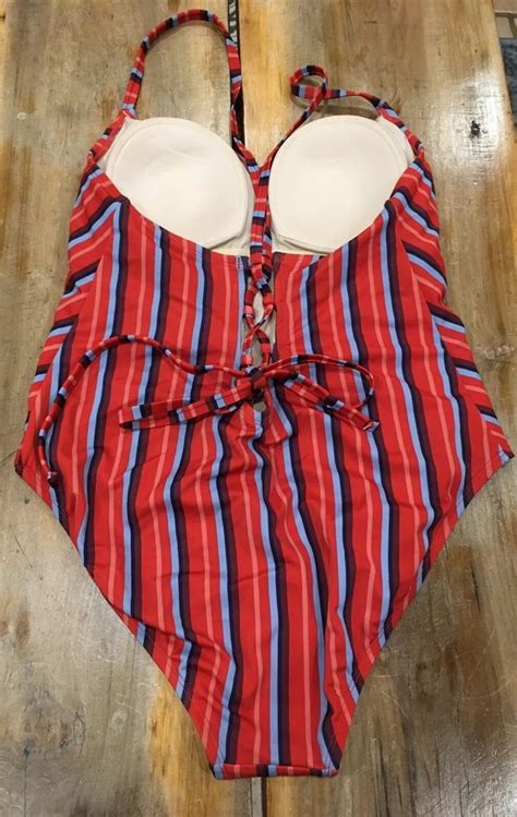 Kona Sol Stripe Lace Up Back One Piece Medium Coverage Swimsuit Size Xl