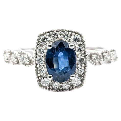 95ct Blue Sapphire And Diamond Ring In White Gold For Sale At 1stdibs