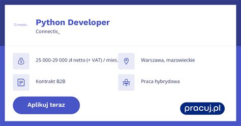 Oferta Pracy Python Developer Connectis Warszawa