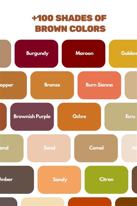 100 Shades Of Brown Colors Brown Color Palette Brown Color Schemes