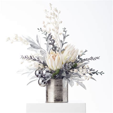 Frosty White King Protea Pearl Berry Silver Bag Leaf Gunmetal Glitter