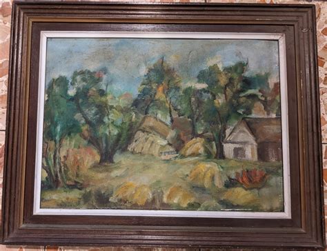 ציור שמן על קרטון נוף כפרי למכירה ברמת גן 100 שח אומנות ציורים לוח יד שניה הומלס
