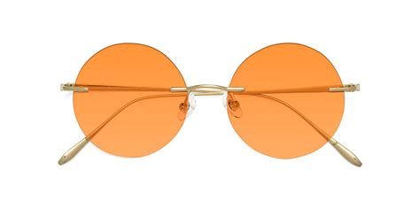 Gold Retro Vintage Round Rimless Tinted Sunglasses With Orange Sunwear
