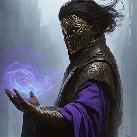 Fantasy Art Of A Sorcerer With A Bronze Mask Coverin
