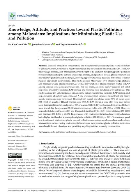 Pdf Knowledge Attitude And Practices Toward Plastic Pollution Among