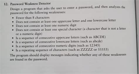 Solved 12 Password Weakness Detector Design A Program That