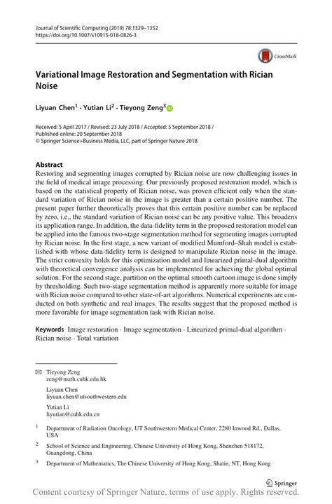 variational image restoration and segmentation with rician noise