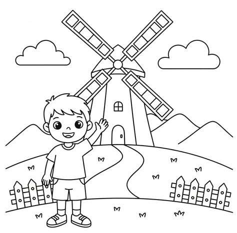 Boy And Windmill Coloring Page Download Print Or Color Online For Free