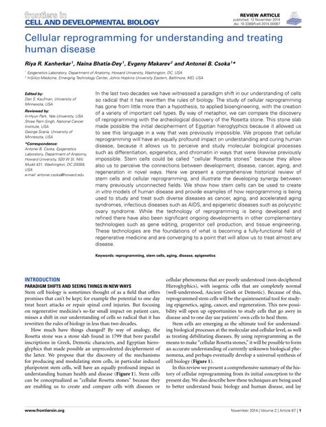 Pdf Cellular Reprogramming For Understanding And Treating Human Disease