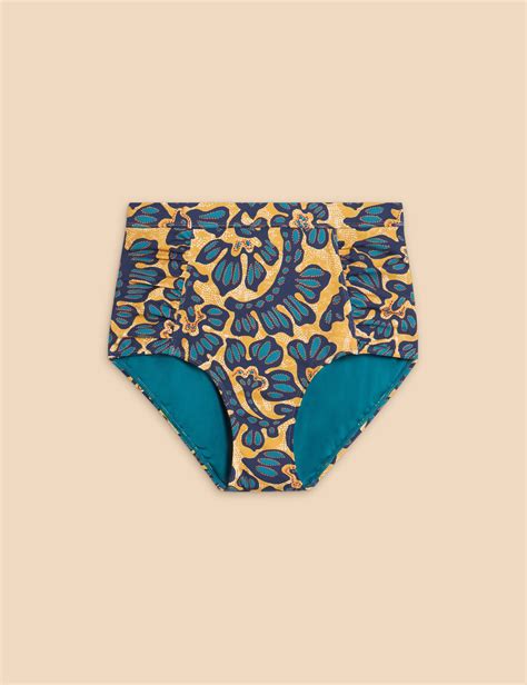 Floral Ruched High Waisted Bikini Bottoms By White Stuff At Mands