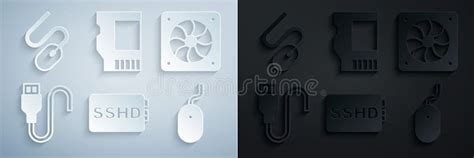 set sshd card computer cooler usb cable cord mouse sd and icon