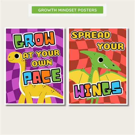 Dinosaur Growth Mindset Posters Editable Classroom Decor Canva