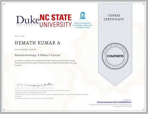 Nanotechnology Certification Lifelonglearning Coursera Hemath Kumar A