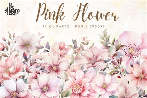 Watercolor Pink Flower Bundle Graphic Graphic By Bamboodesign · Creative Fabrica