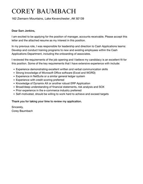 Manager Accounts Receivable Cover Letter Velvet Jobs