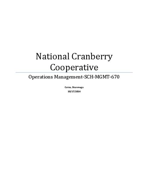 Pdf National Cranberry Cooperative Operations Management Sch Mgmt 670