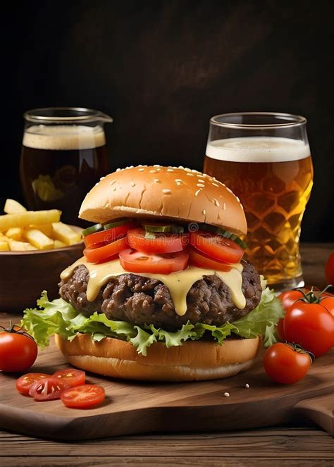 Burger And Beers Exotics Photography Stock Illustration Illustration