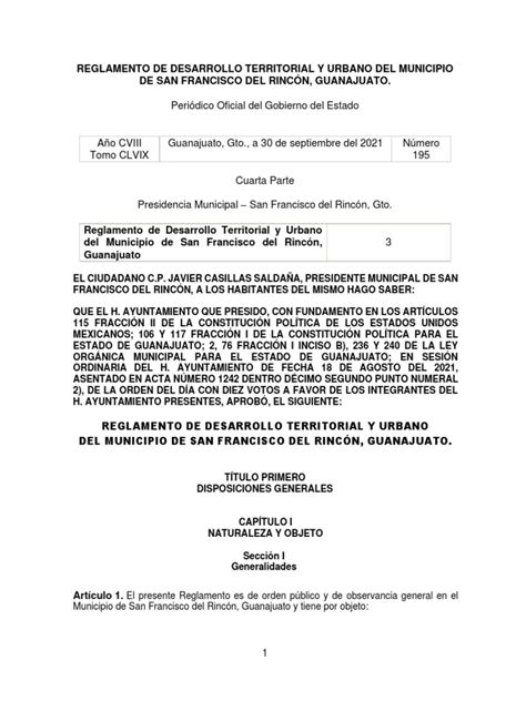 Reglamento De Desarrollo Territorial Y Urbano Del Municipio De San Francisco Del Rincon