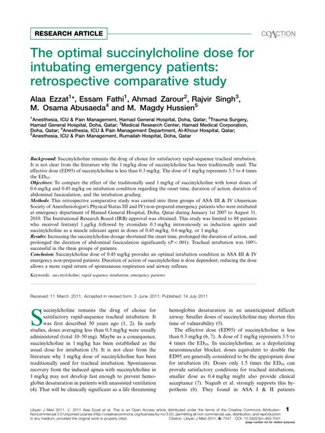 Pdf The Optimal Succinylcholine Dose For Intubating Emergency