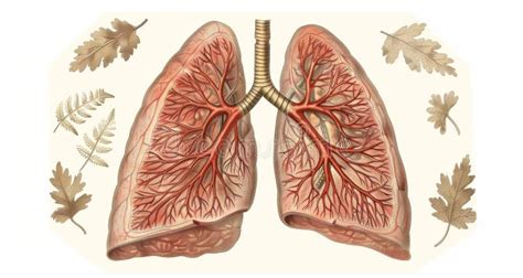Detailed Anatomical Illustration Of Human Lungs With Surrounding Oak