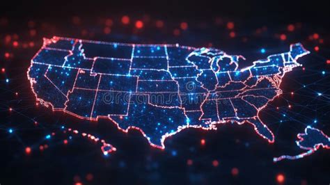 Glowing Digital Map Of United States With Network Connectivity Stock