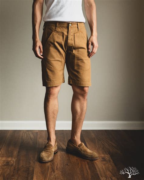 Pure Blue Japan 1179 Ca Sulfur Dyed Herringbone Work Shorts Camel
