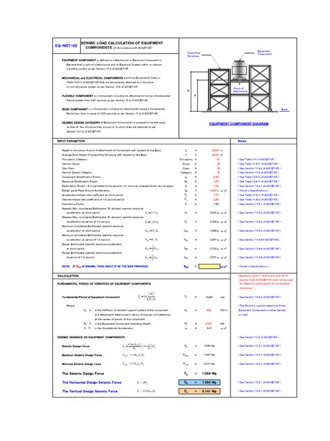 Seismic Load Calc Of Equipment Component As Per Asce7 05 Pdf Force