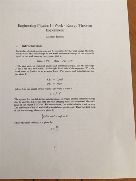 Engineering Physics I Work Energy Theorem