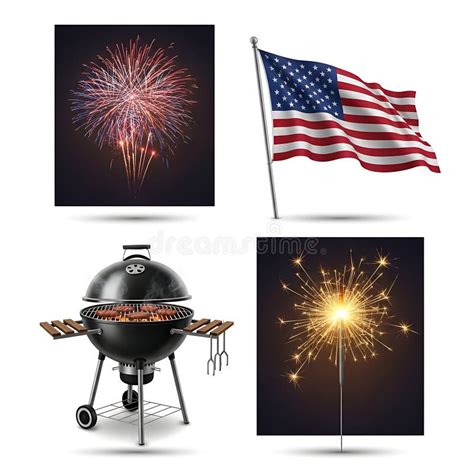 Celebration Of Independence Day With Fireworks American Flag Barbecue