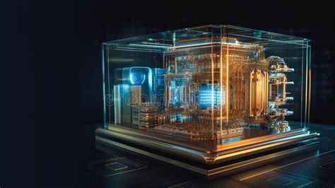 Illustration Of Ultra Realistic Quantum Computer With Sleek Touch Screen Display Showcasing