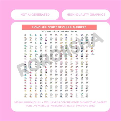 Ohuhu Honolulu 344 Color Marker Swatch Chart Printable Alcohol Marker